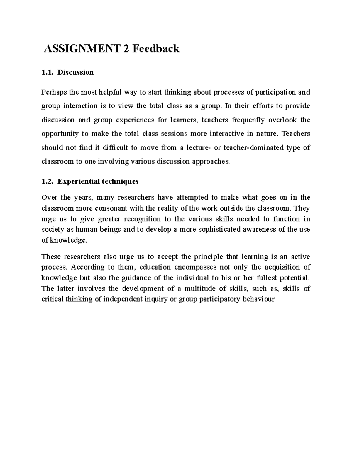 Feedback Assignment 2 course for assignment feed - ASSIGNMENT 2 ...
