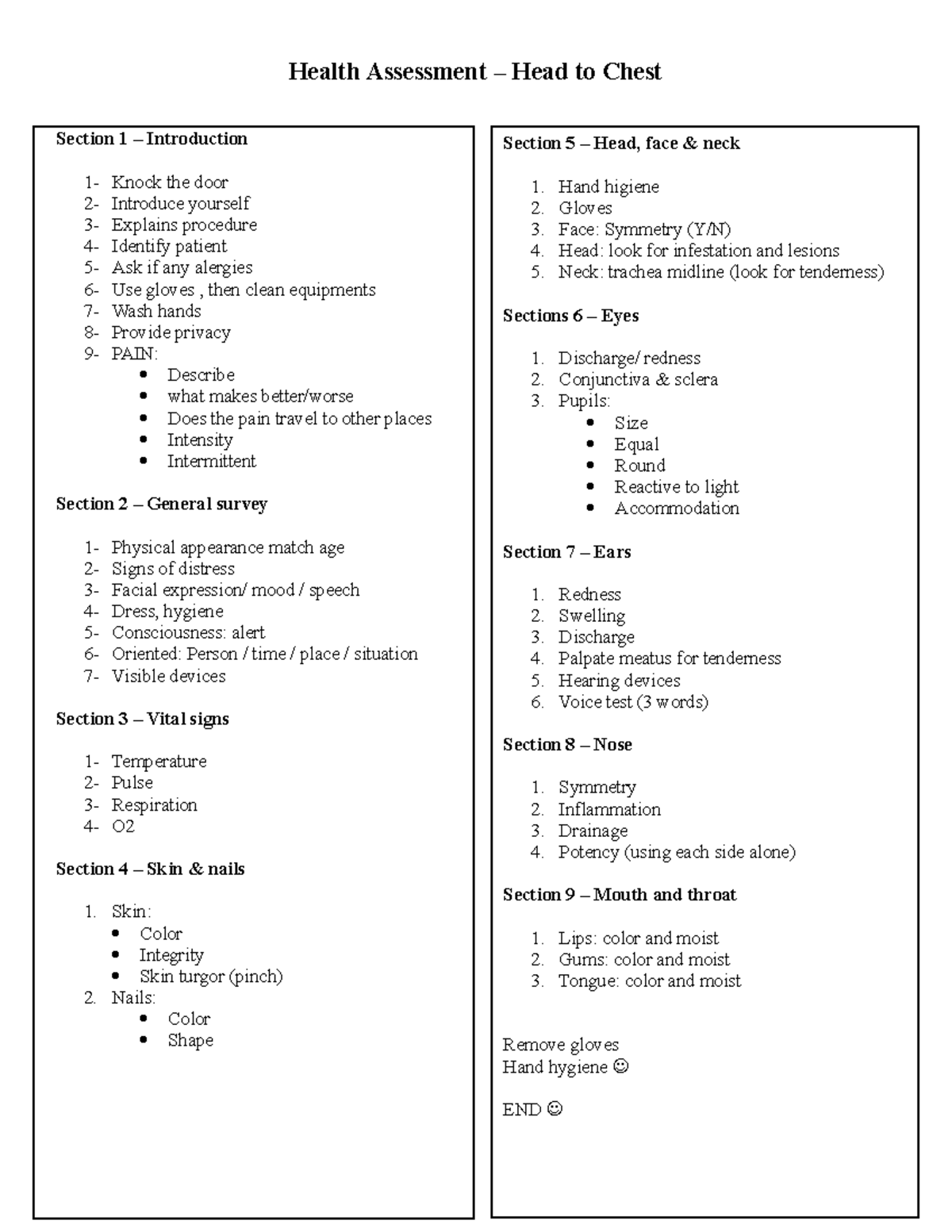 health assessment study guide for lab test. The list of all items to be ...