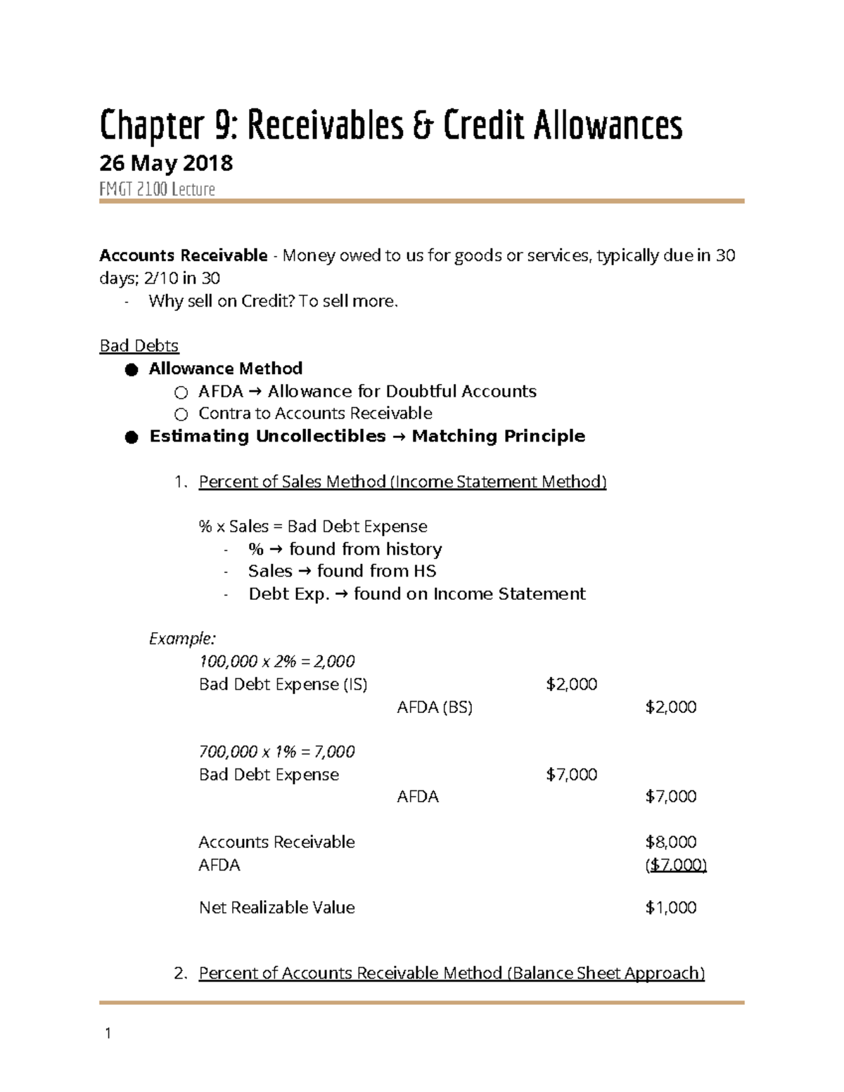Chapter 9: Receivables & Credit Allowances - Chapter 9: Receivables ...