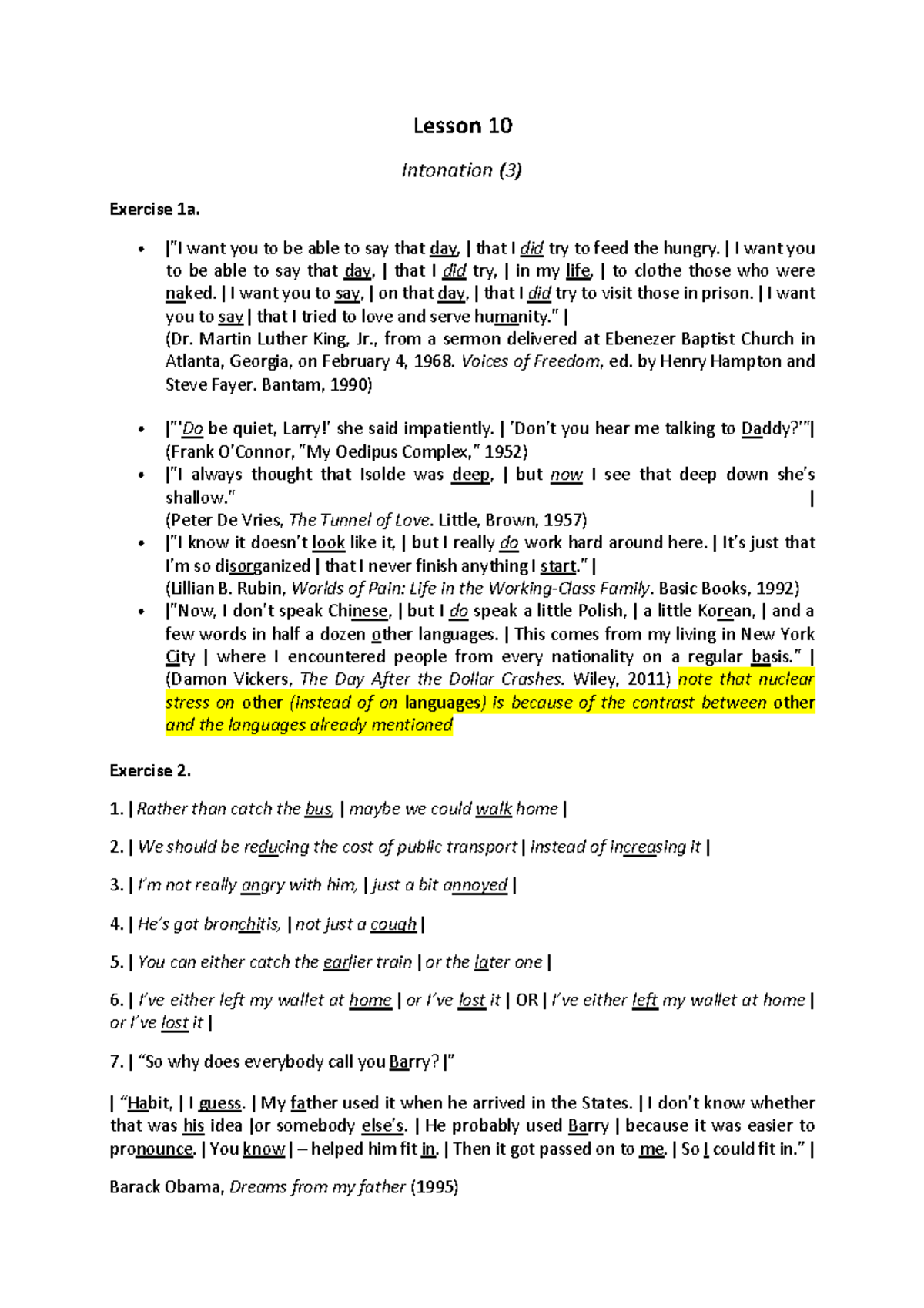 Lesson 10 - Phonologie - Lesson 10 Intonation (3) Exercise 1a. Á"I want ...