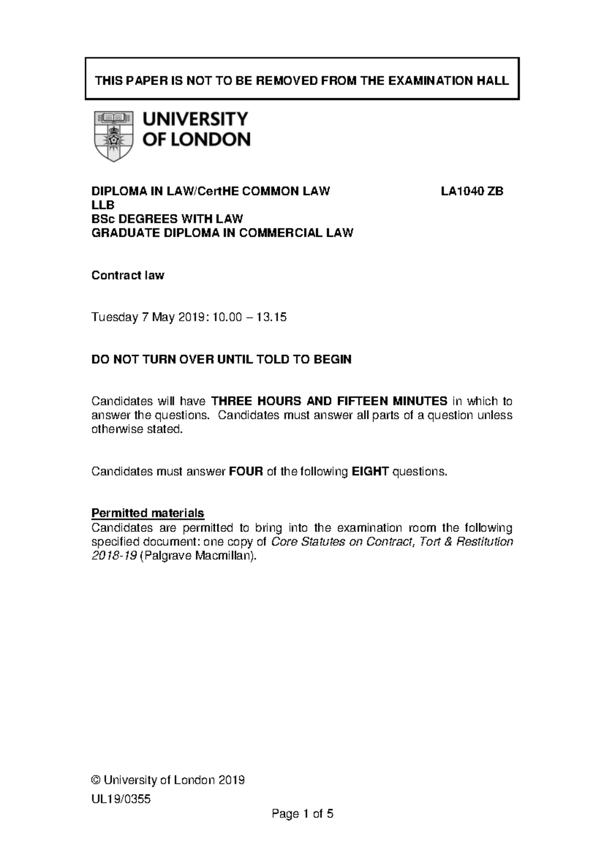 Exam exam May 2019, questions and answers - Warning: TT: undefined function: 32 UL19/ THIS PAPER ...