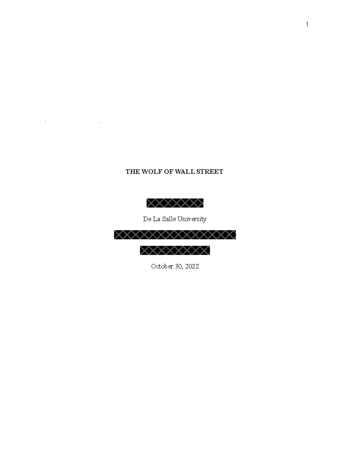 Reflection Paper The Wolf of Wall Street - THE WOLF OF WALL STREET De ...