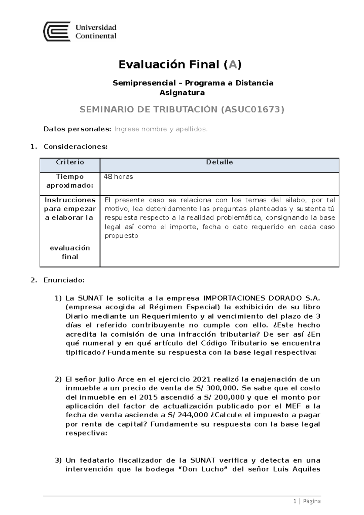 Plantilla Prueba rubrica Examen Final - Evaluación Final (A) Semipresencial – Programa a ...