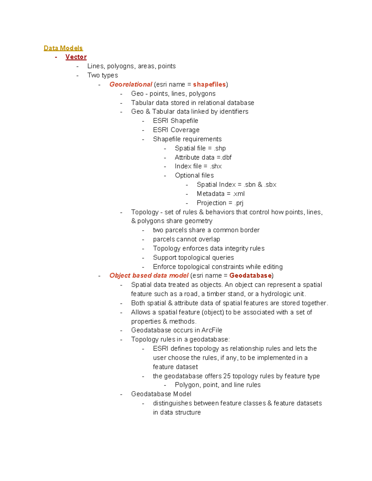 Introduction To Gis Lecture Notes 93014 10214 Data Models Vector Lines Polyogns