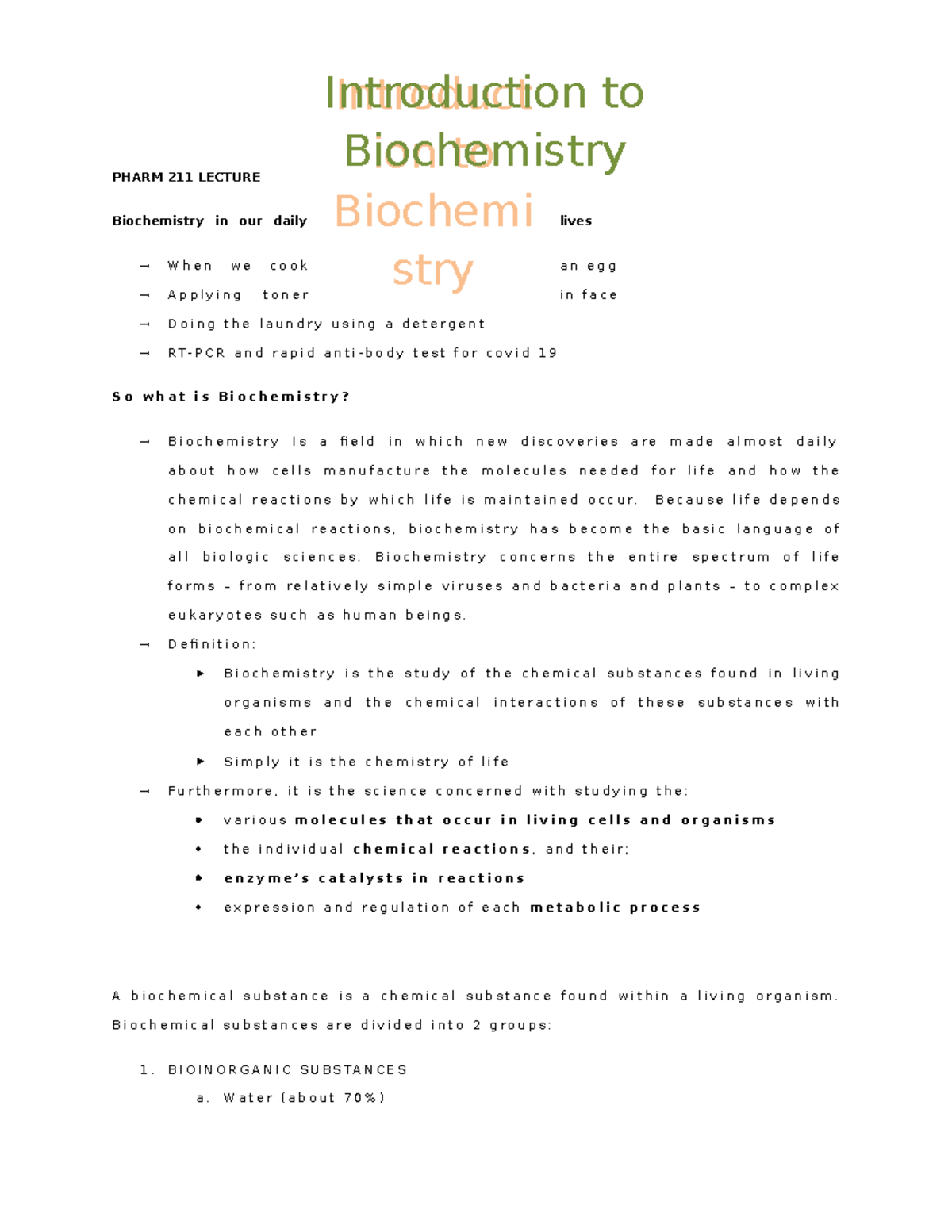 Unit 1 - Introduction to Biochemistry (Biochemistry on our Daily Lives ...