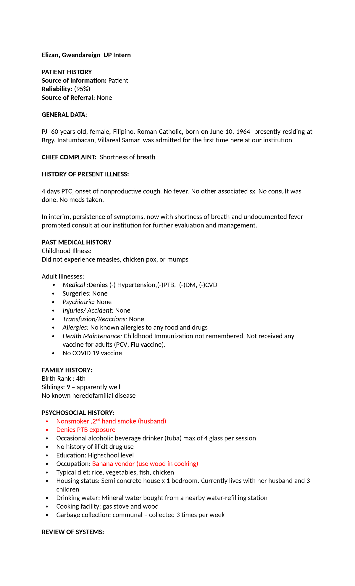 Cap mr report 3 - cap - Elizan, Gwendareign UP Intern PATIENT HISTORY ...