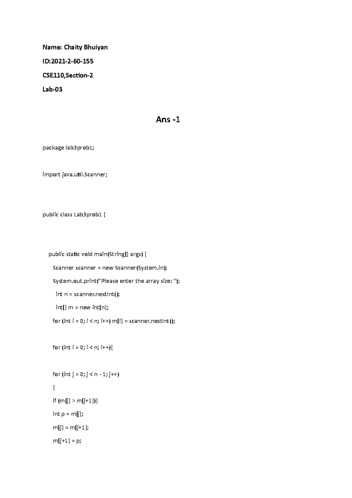 Lab-3 - huj - Name: Chaity Bhuiyan ID:2021-2-60- CSE110,Section- Lab- Ans - package lab3prob1 ...