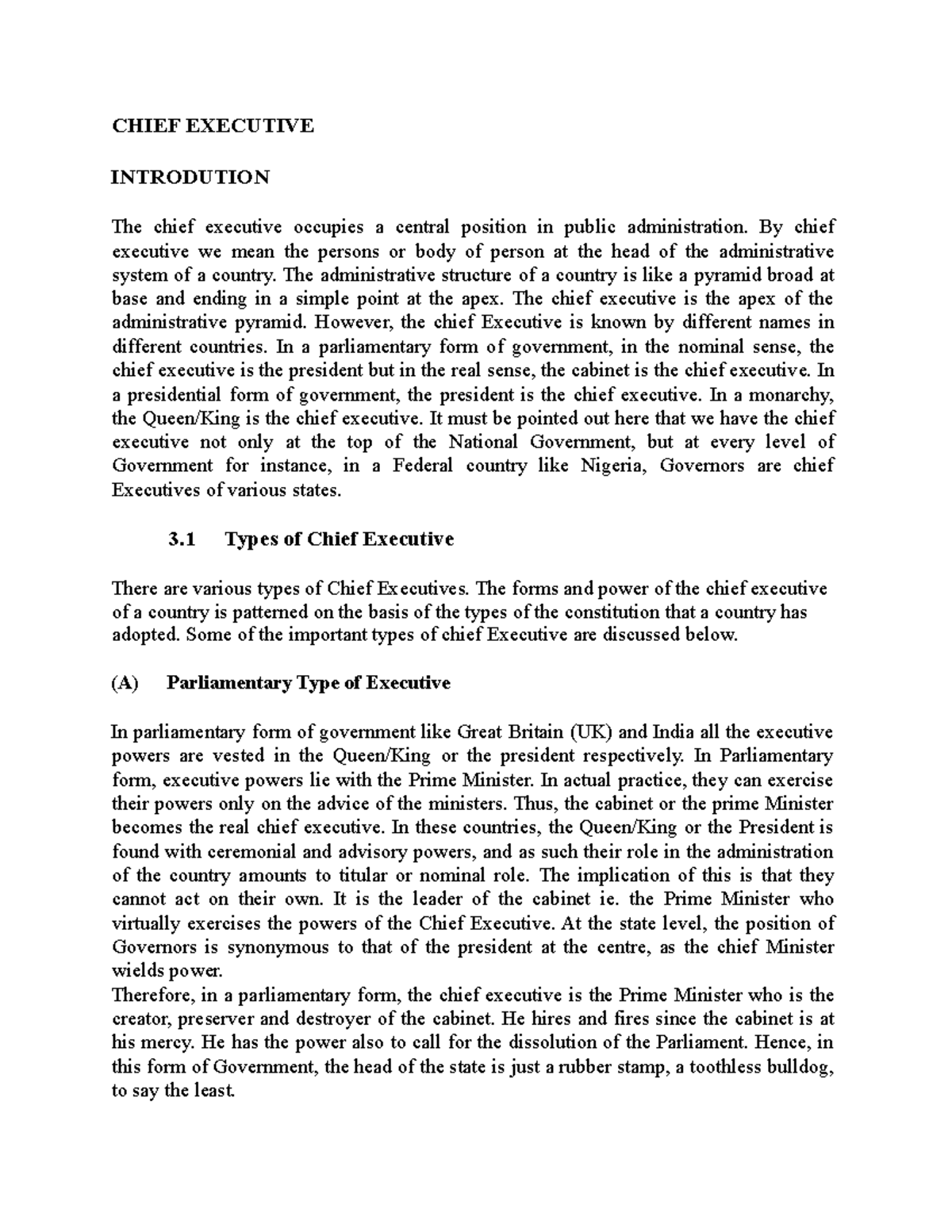 Chief- Executive - CHIEF EXECUTIVE INTRODUTION The chief executive ...