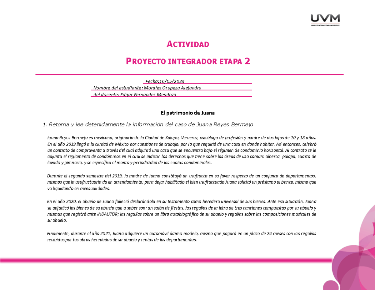 A6 A.E.M.O - A CTIVIDAD P ROYECTO INTEGRADOR ETAPA 2 Fecha:1 6 /05/202 3 Nombre del estudiante ...
