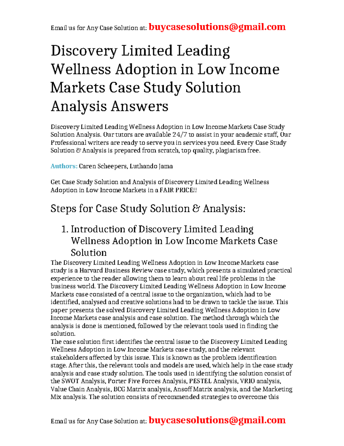 Case Solution Discovery Limited Leading Wellness Adoption in Low Income ...