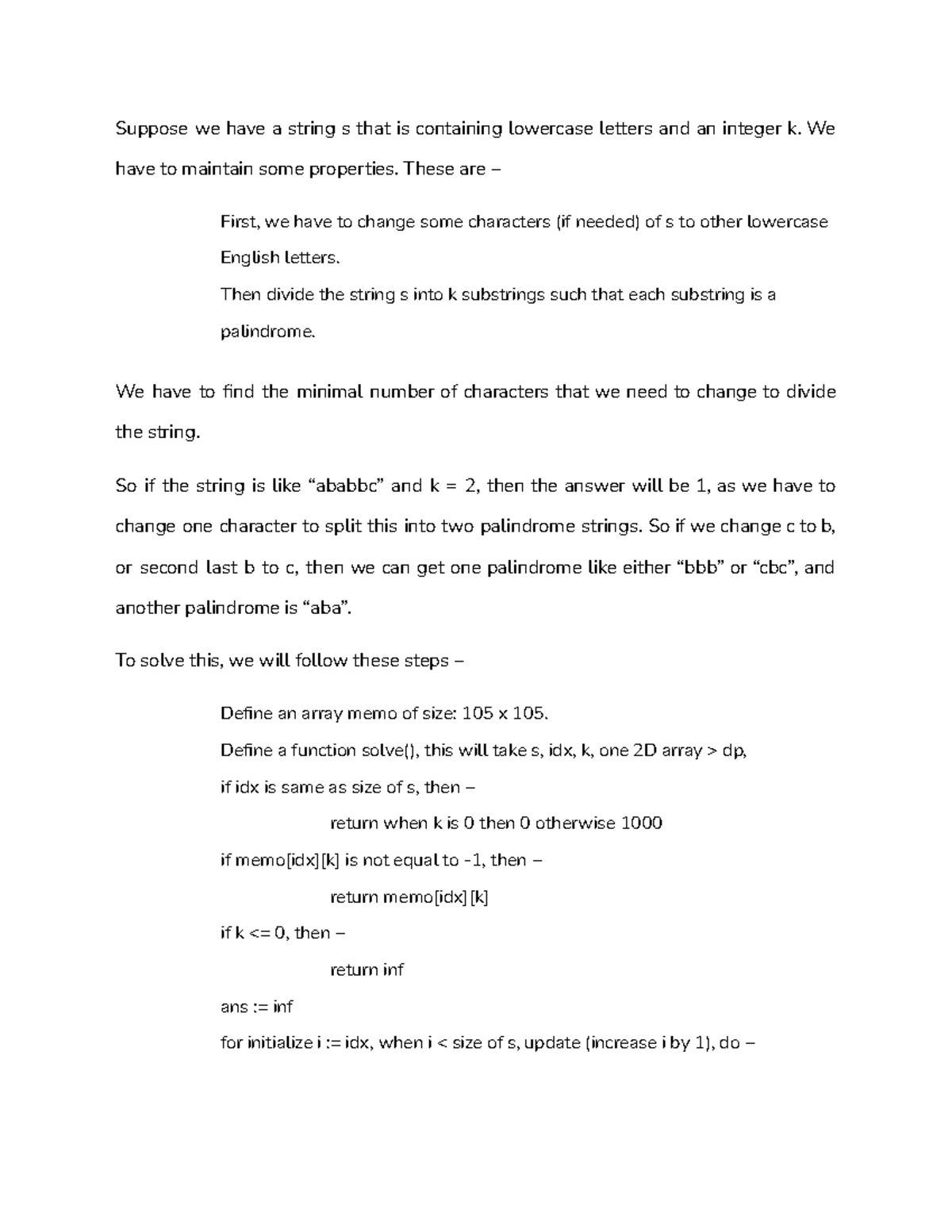 Palindrome Partitioning Iii In C Suppose We Have A String S That Is Containing Lowercase