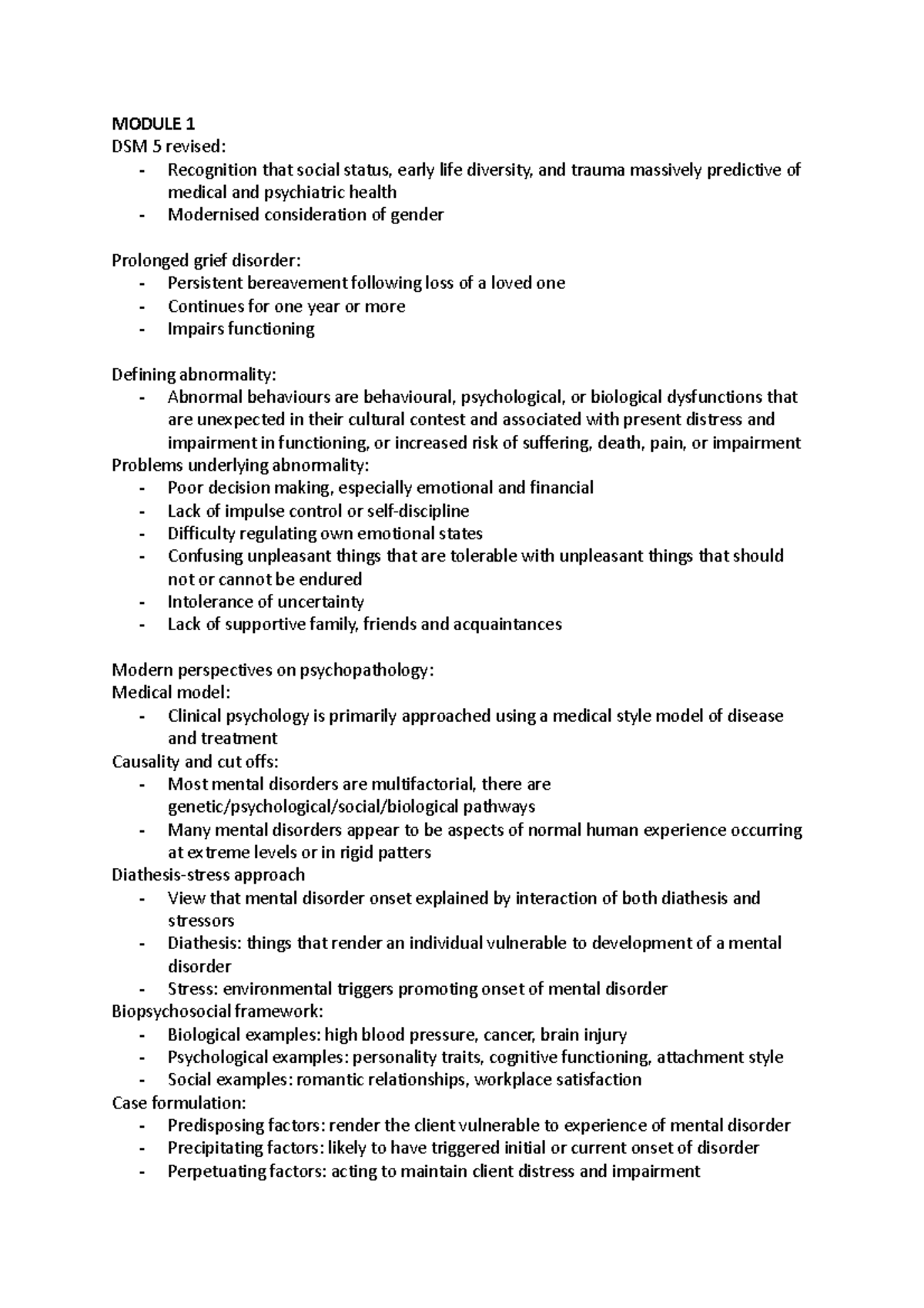 Lecture notes for exam - MODULE 1 DSM 5 revised: - Recognition that ...