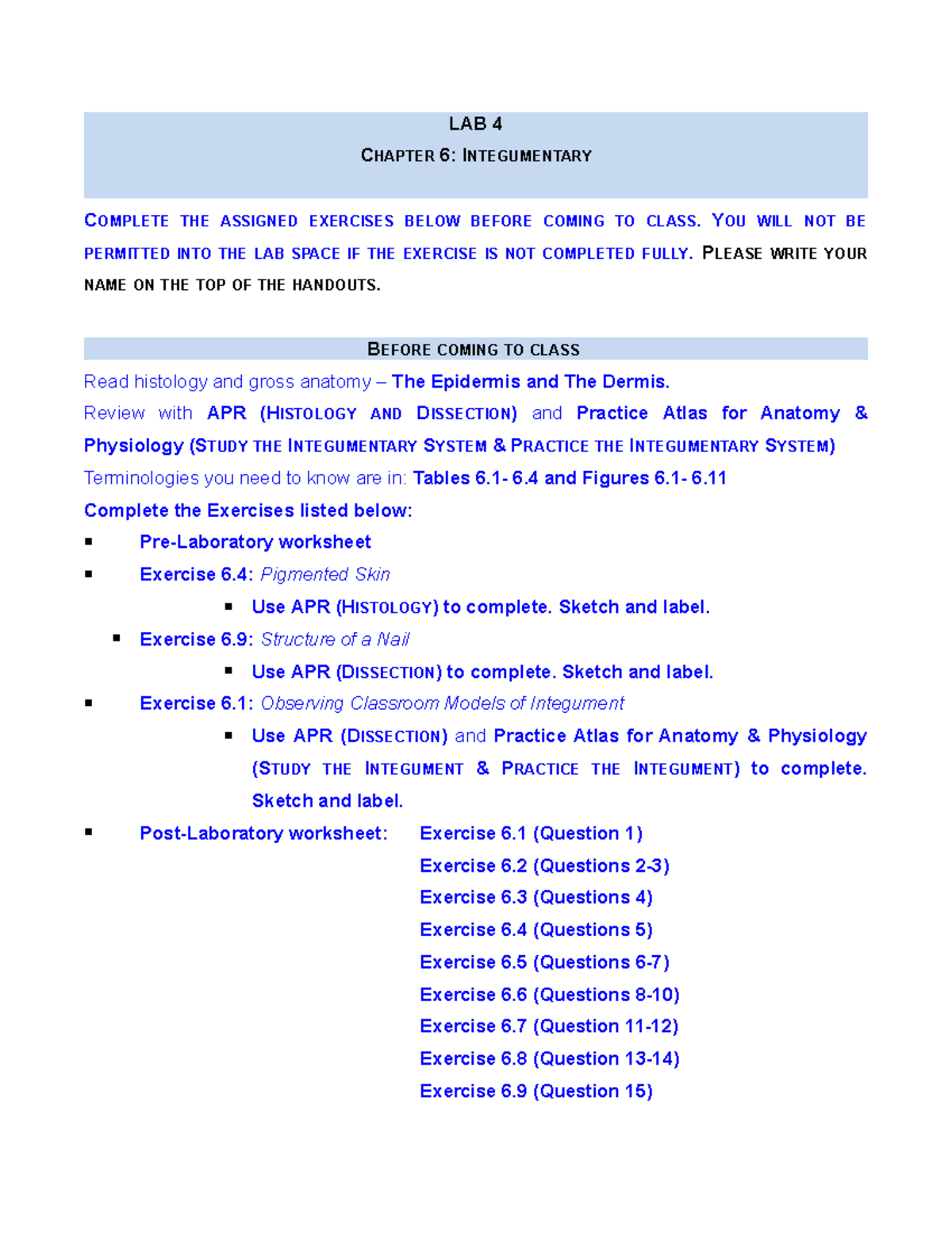 Chapter 6 Integument - anatomy lab book - LAB 4 CHAPTER 6: INTEGUMENTARY COMPLETE THE ASSIGNED ...