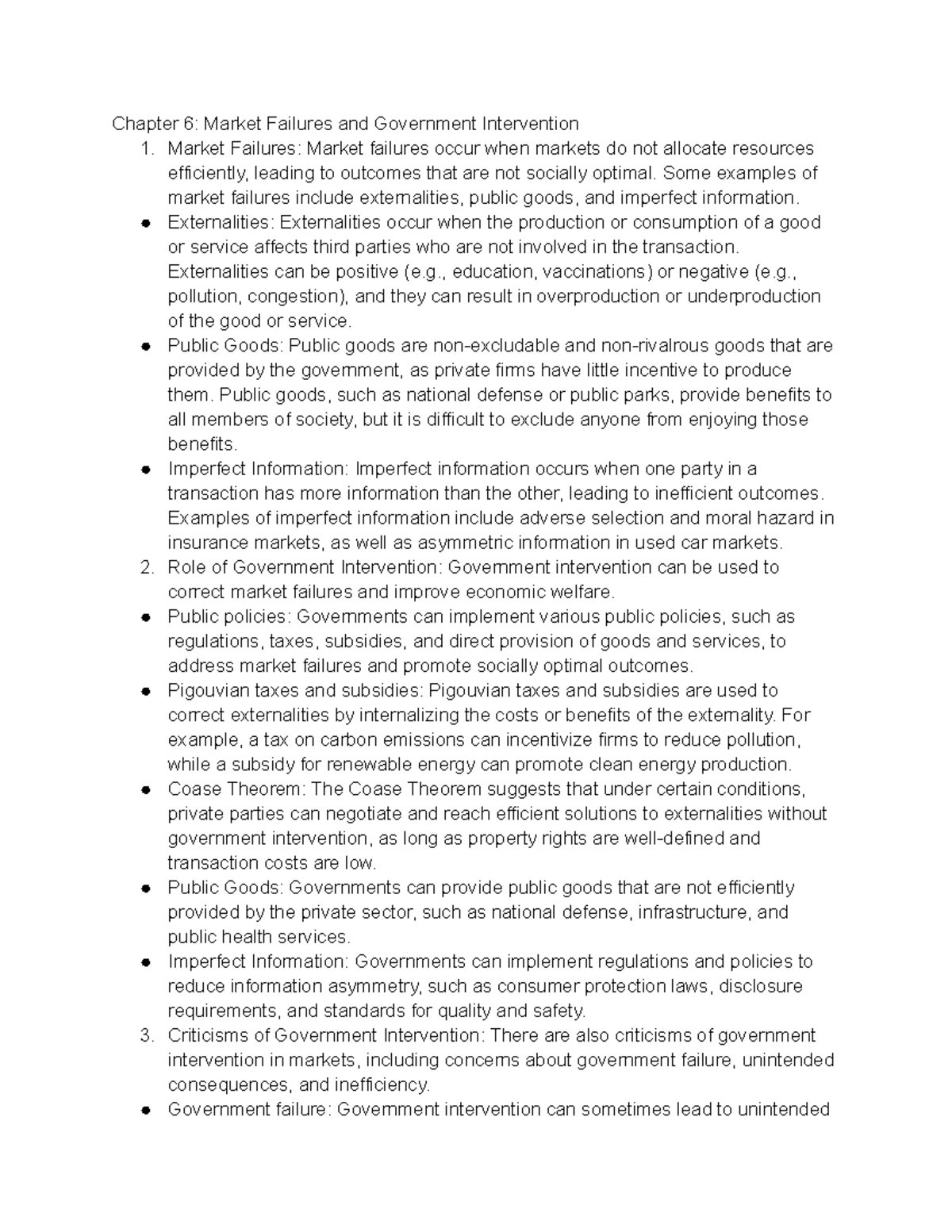 Chapter 6 Market Failures and Government Intervention (part 1) - Market ...