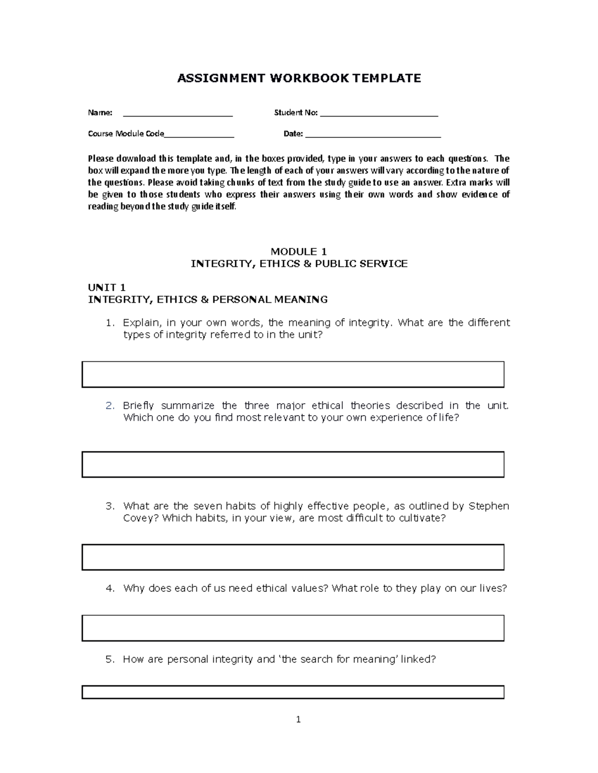 Module 1 Workbook - ETHICS, SOCIETY & ORGANIZATIONS - ASSIGNMENT ...