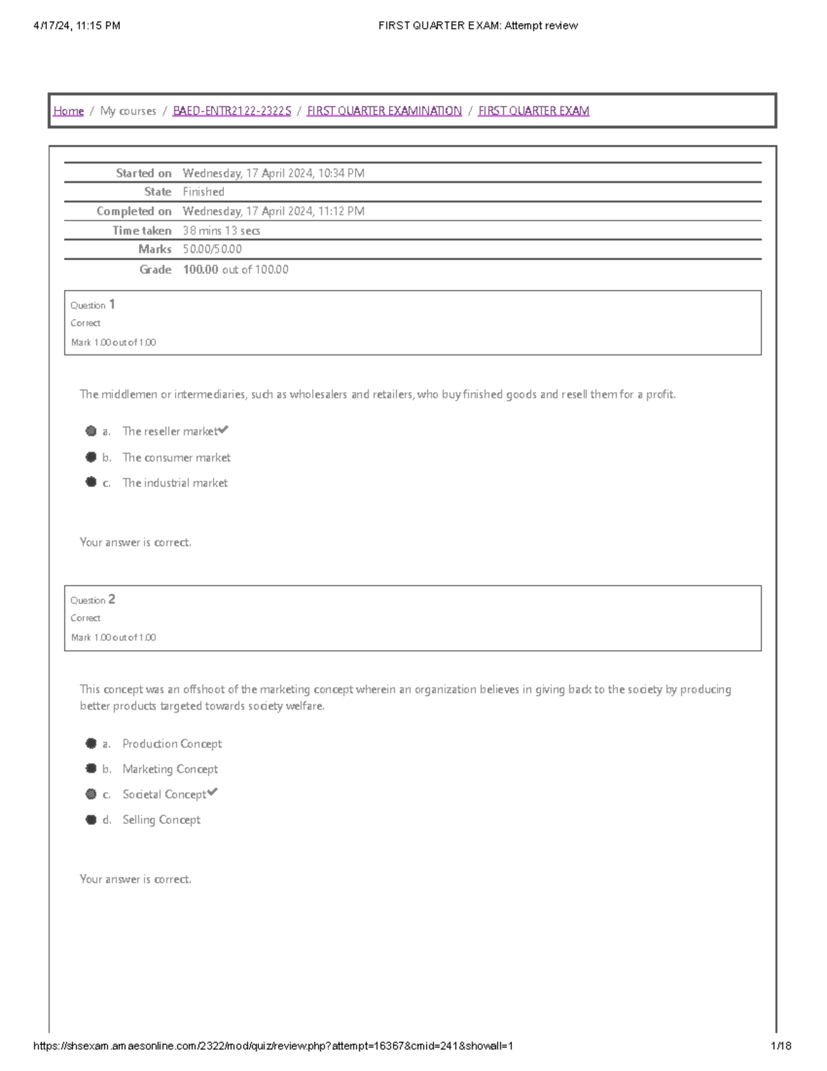 Entrep perfect score - Home / My courses / BAED-ENTR2122-2322S / FIRST ...