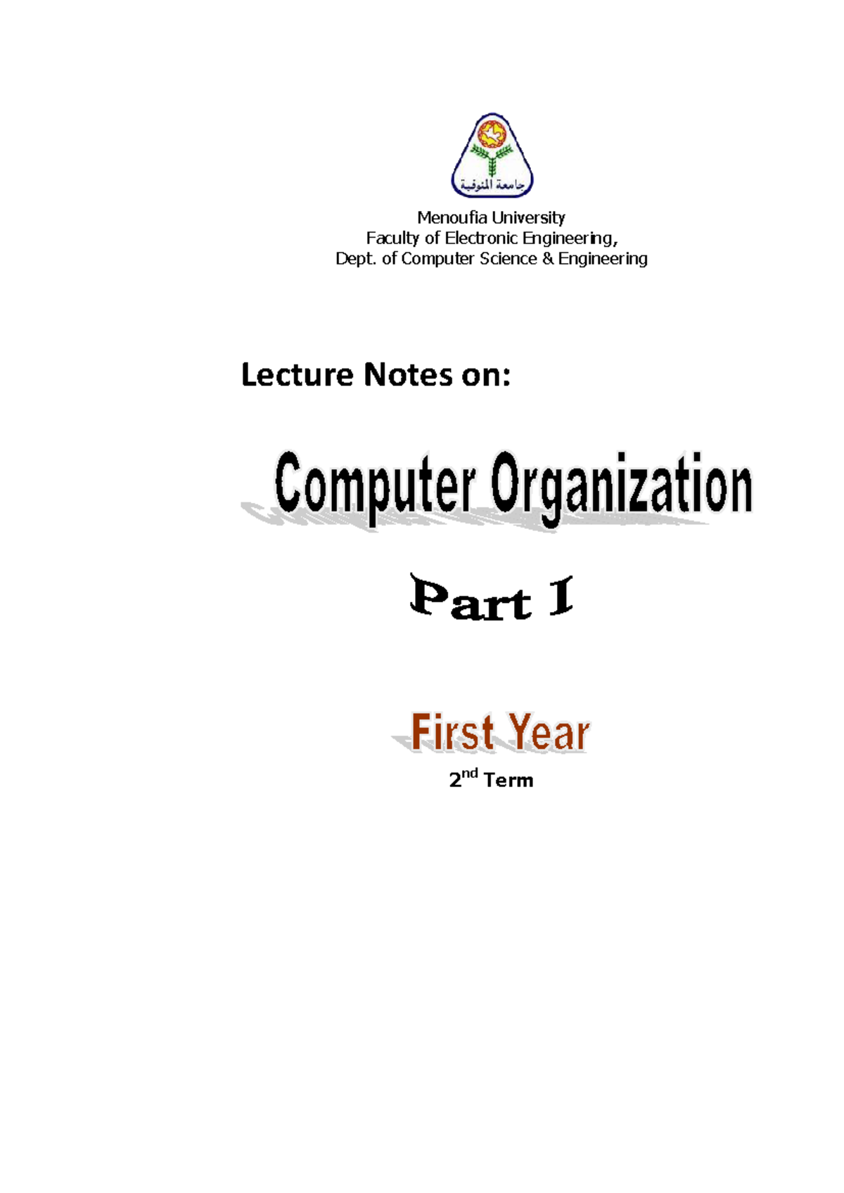 Computer Org 2122 part 1 - Menoufia University Faculty of Electronic ...