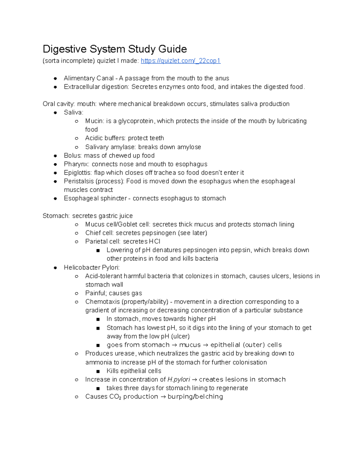 Digestive Study Guide - Lecture notes 9 - Digestive System Study Guide ...