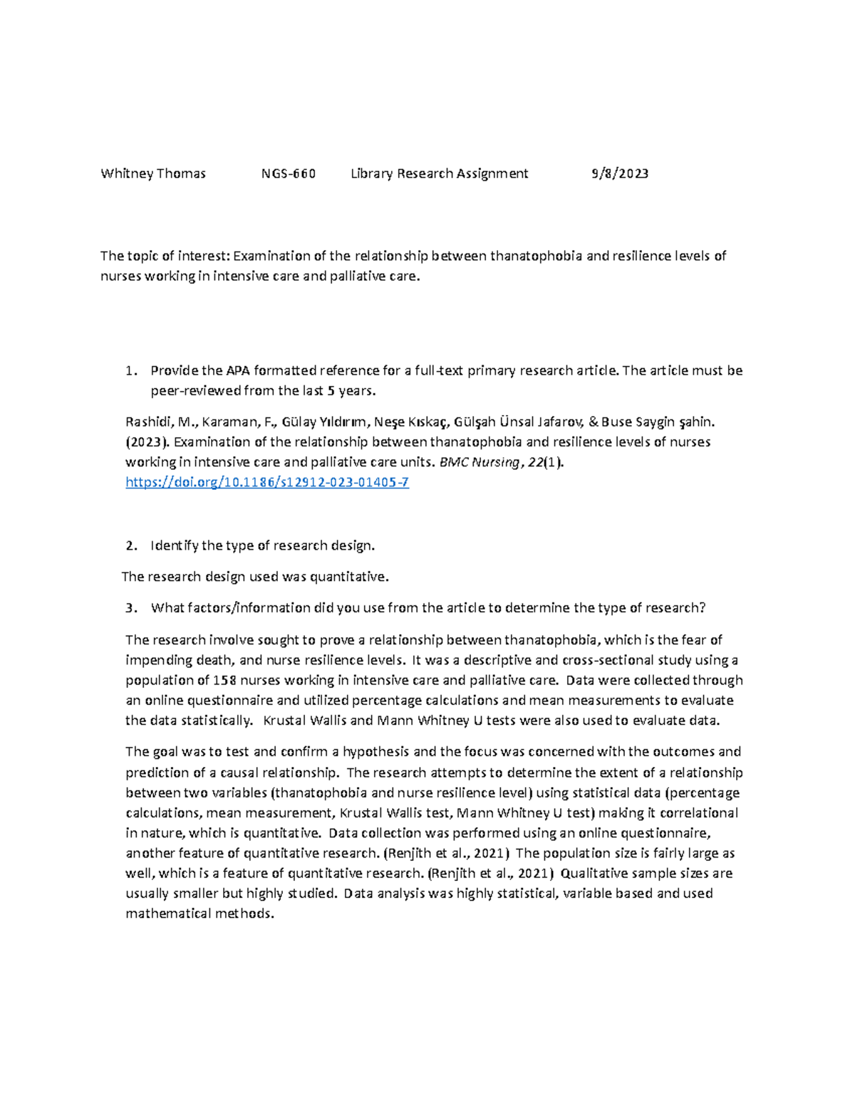 Library research assignment qual quan - Whitney Thomas NGS-660 Library ...