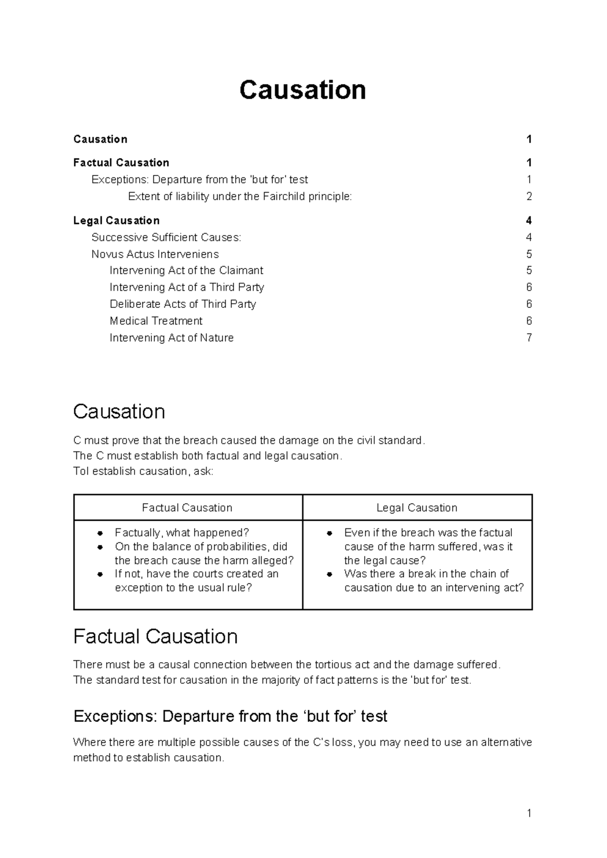Negligence- Causation - Causation Causation 1 Factual Causation 1 ...