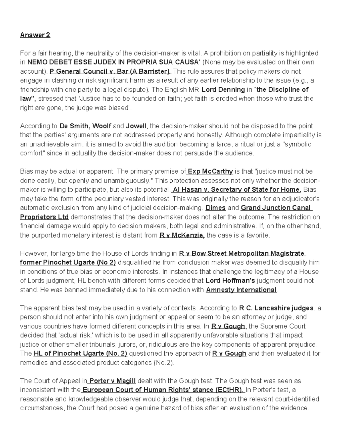 BIAS- Essay - Answer 2 For a fair hearing, the neutrality of the ...