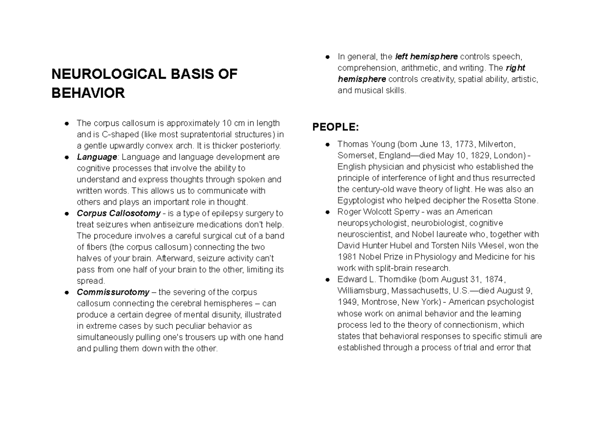 Neurological Basis OF Behavior - NEUROLOGICAL BASIS OF BEHAVIOR The ...