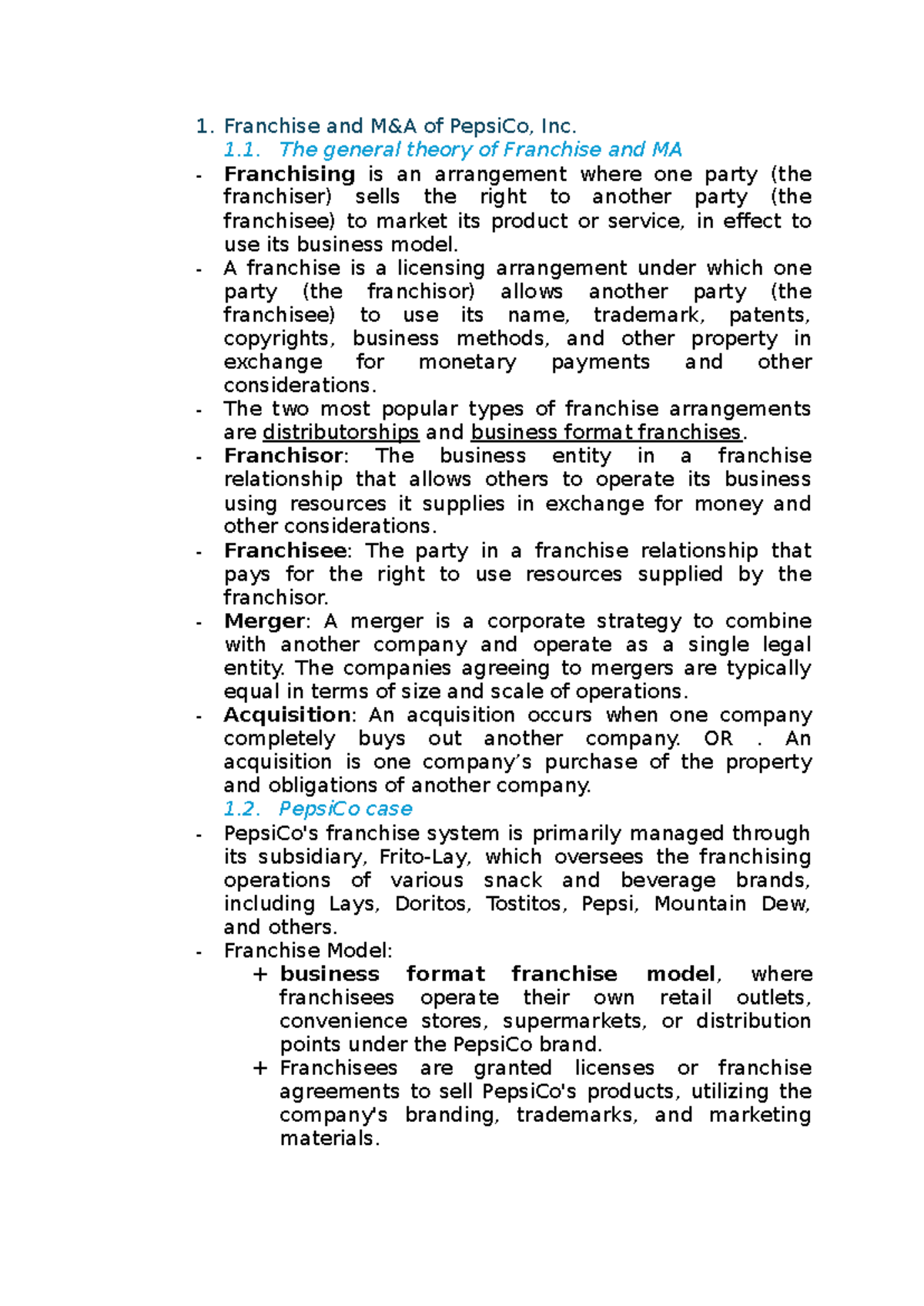 Teamwork kdtm - about of pepsico - 1. Franchise and M&A of PepsiCo, Inc ...