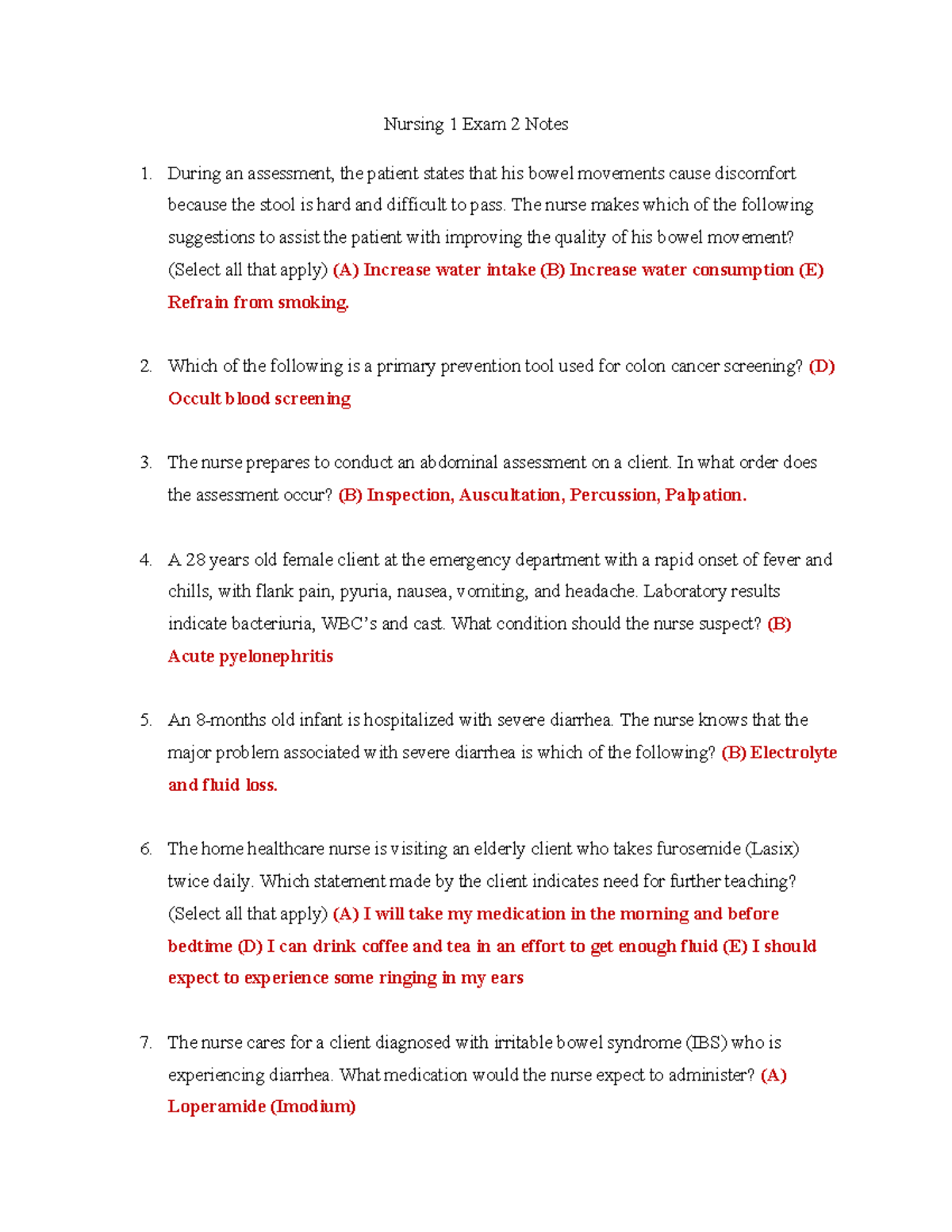 Nursing 1 Exam 2 Notes-1 - Nursing 1 Exam 2 Notes During an assessment ...