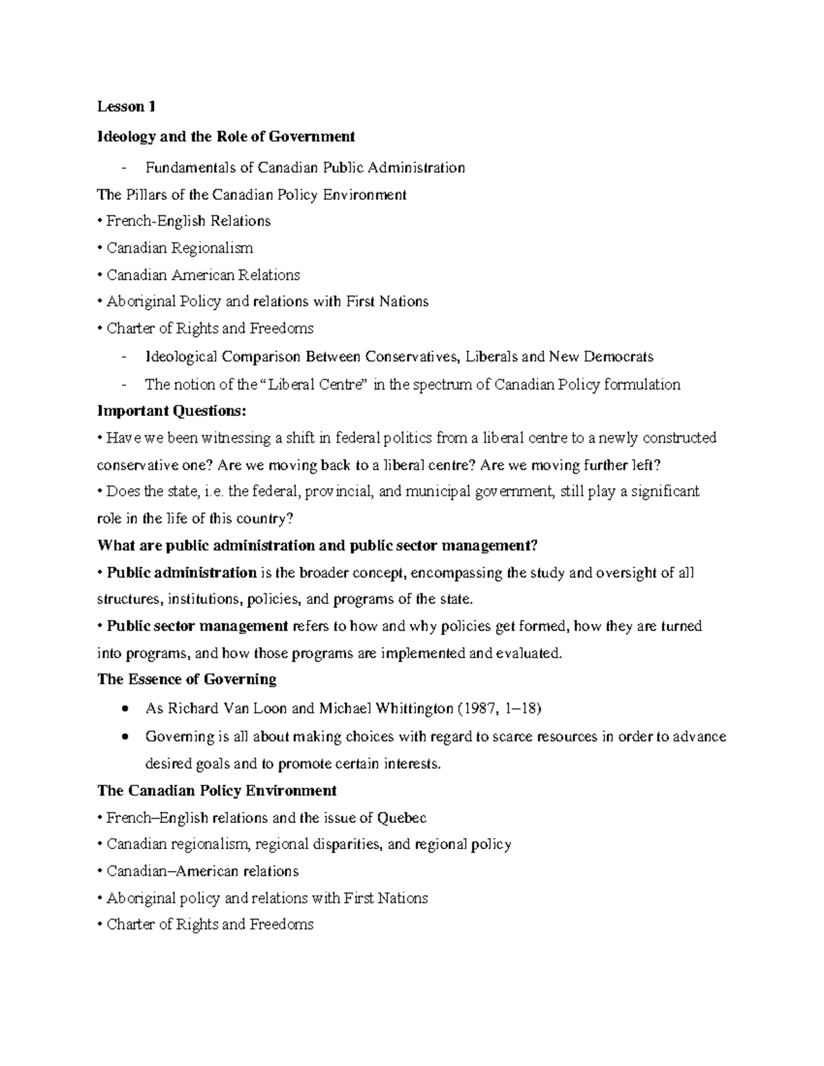 POLS 2200 - Notes - Lesson 1 Ideology and the Role of Government ...