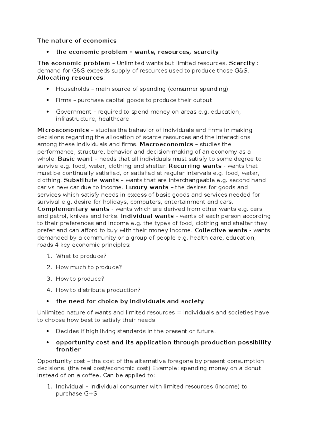 Economics notes - topic 1 - The nature of economics the economic ...