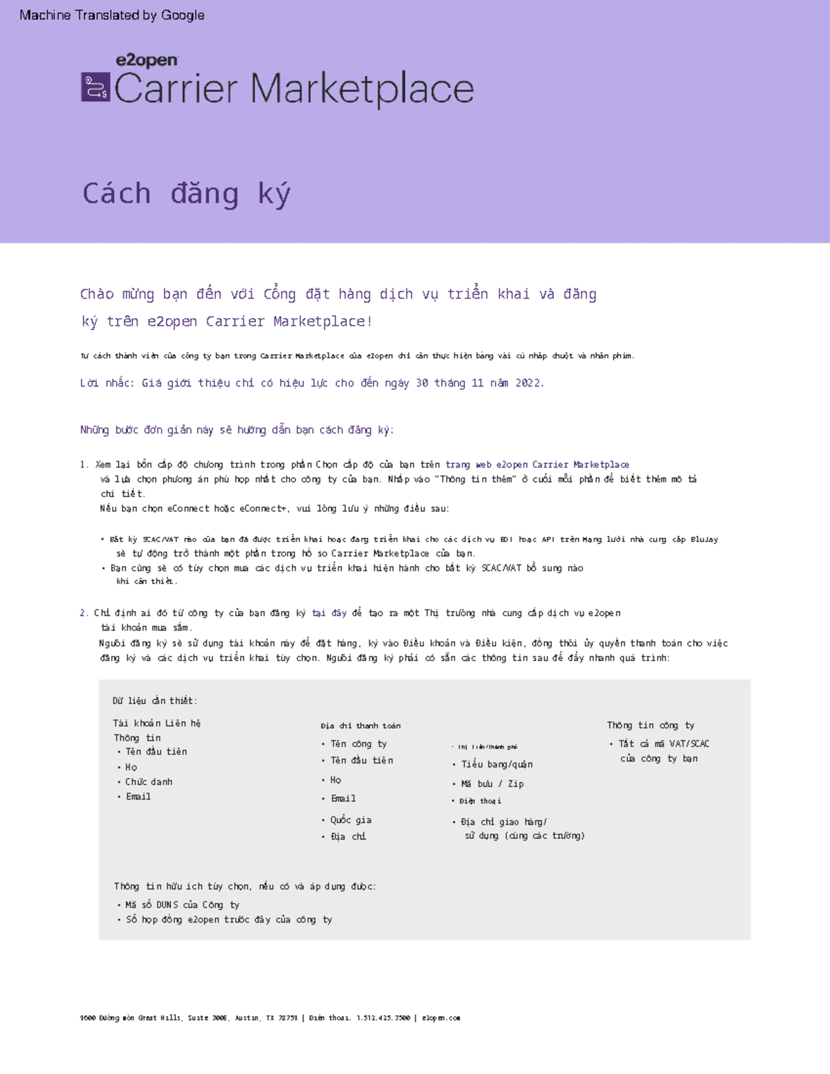 E2open Carrier Marketplace How to Enroll - Lời nhắc: Giá giới thiệu chỉ có hiệu lực cho đến ngày ...