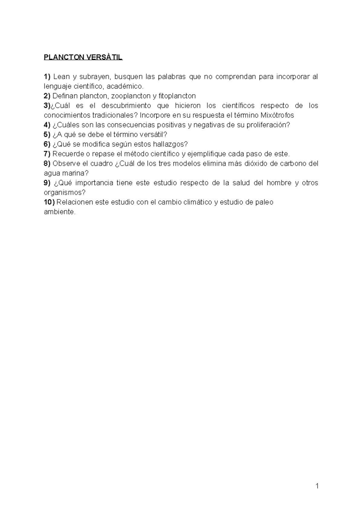 Mixótrofos (Plancton) - PLANCTON VERSÀTIL Lean y subrayen, busquen las ...