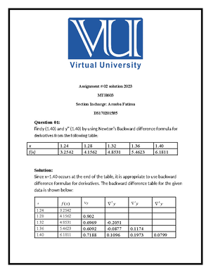 Mth603-Solved-Online-Quizzes-downloaded from vurank - Exact solution of ...