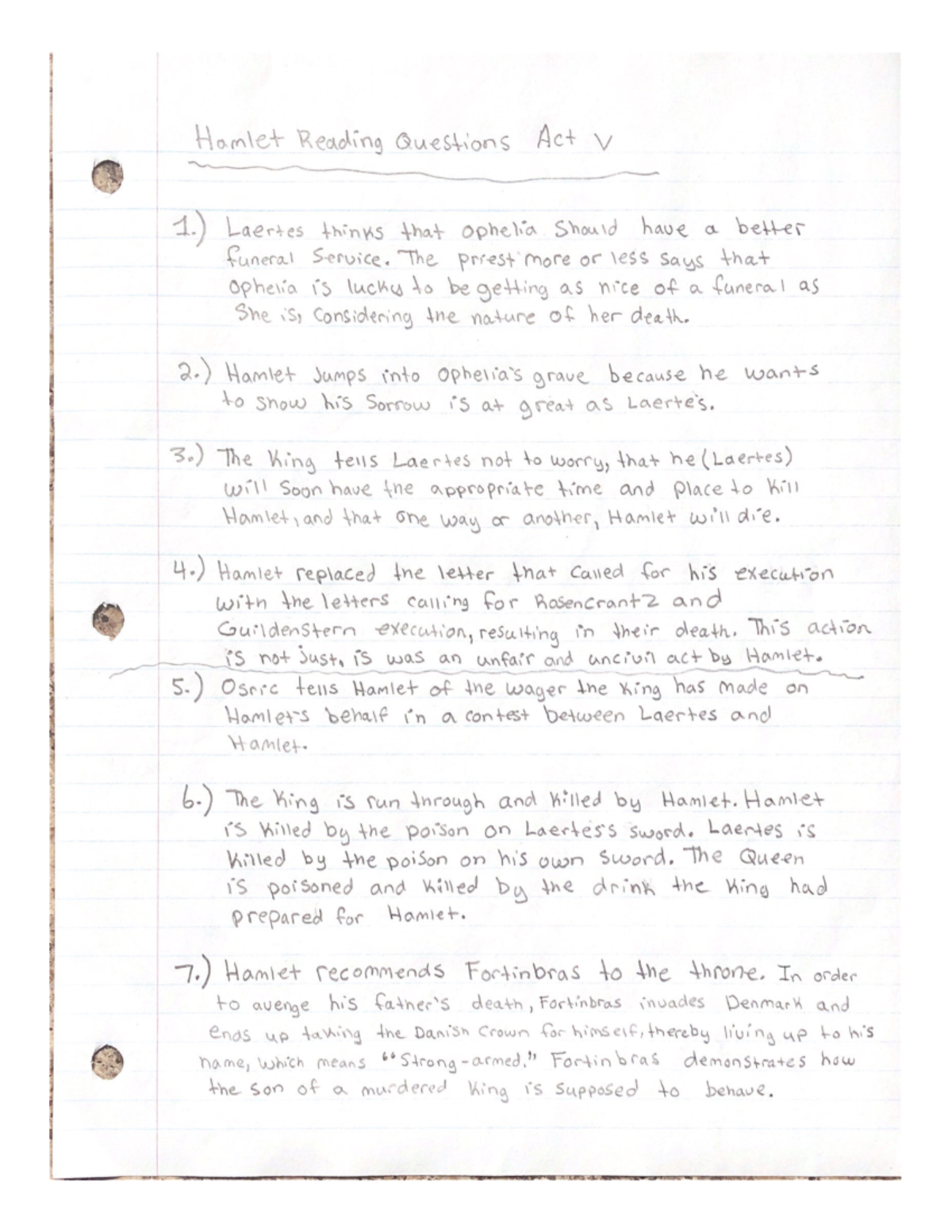 Hamlet Act 5 Questions - full solutions to answers - ENGL 1F91 - Studocu
