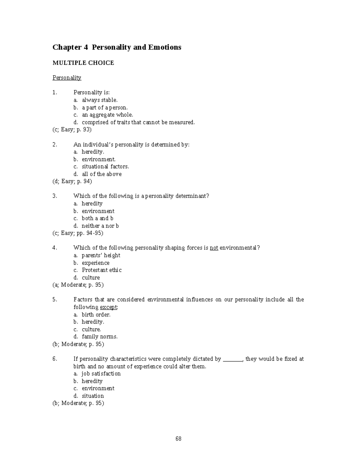 Tif 04 - Quiz exam practice - Chapter 4 Personality and Emotions ...