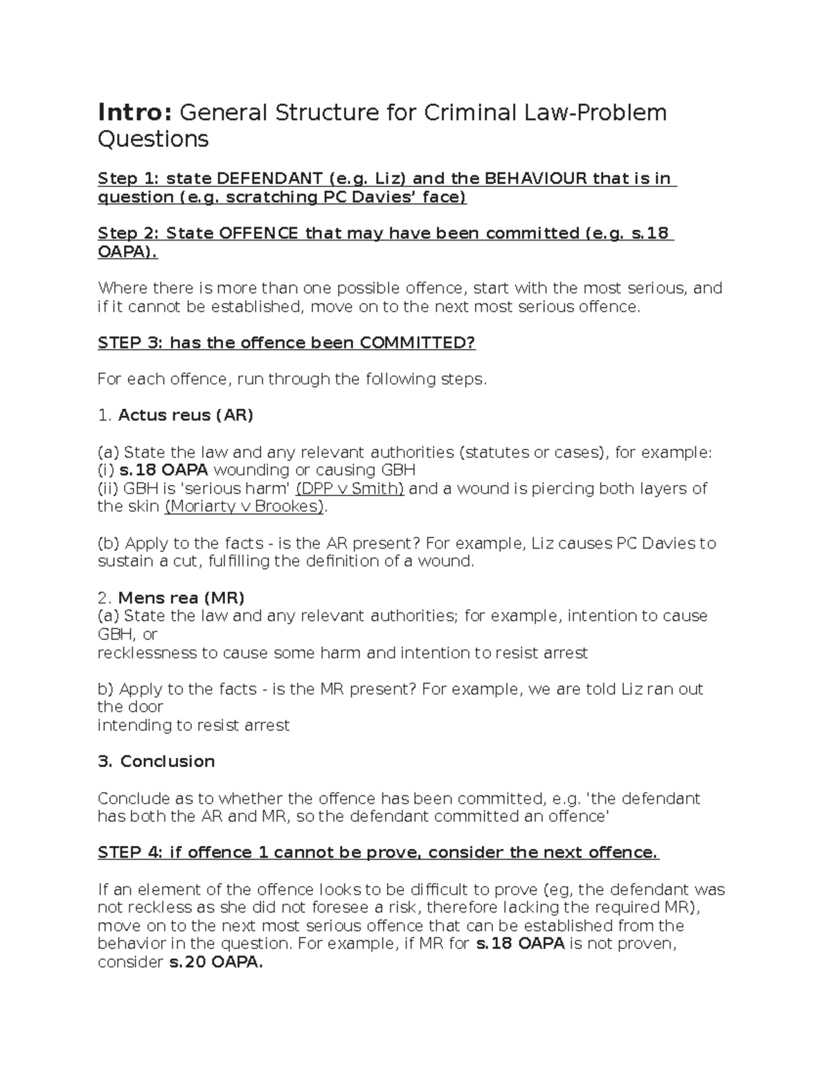 Criminal Law Revision - Lecture notes 1-9 - Intro: General Structure ...