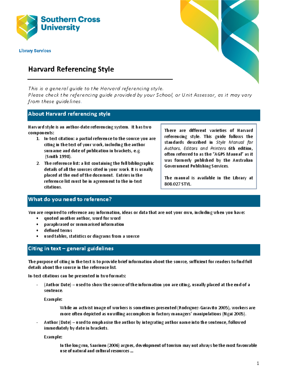 SCU Harvard referencing style 2020 - Library Services Harvard ...