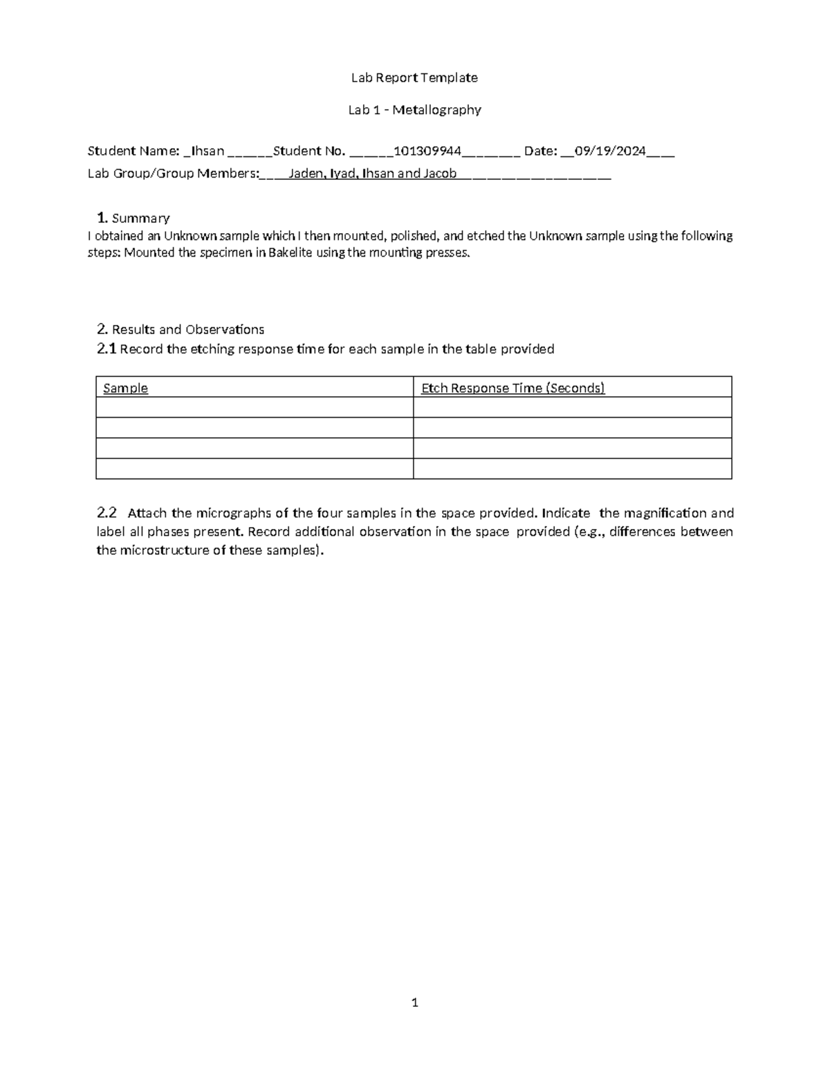 MAAE2700 Lab 01 Template (2018 ) - Lab Report Template Lab 1 ...