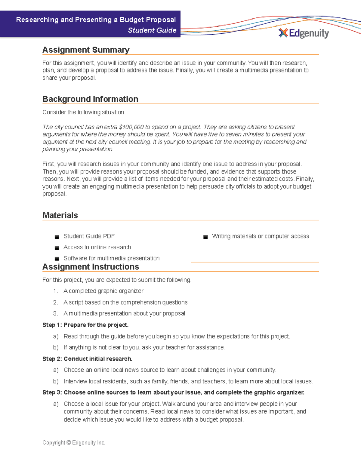Project Budget Proposal Student Guide - Researching and Presenting a ...