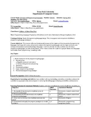 CS 3361 Homework 4 - CS3361 Concepts of Programming Languages by Y Zhang, TTU, Spring 2022 1 ...