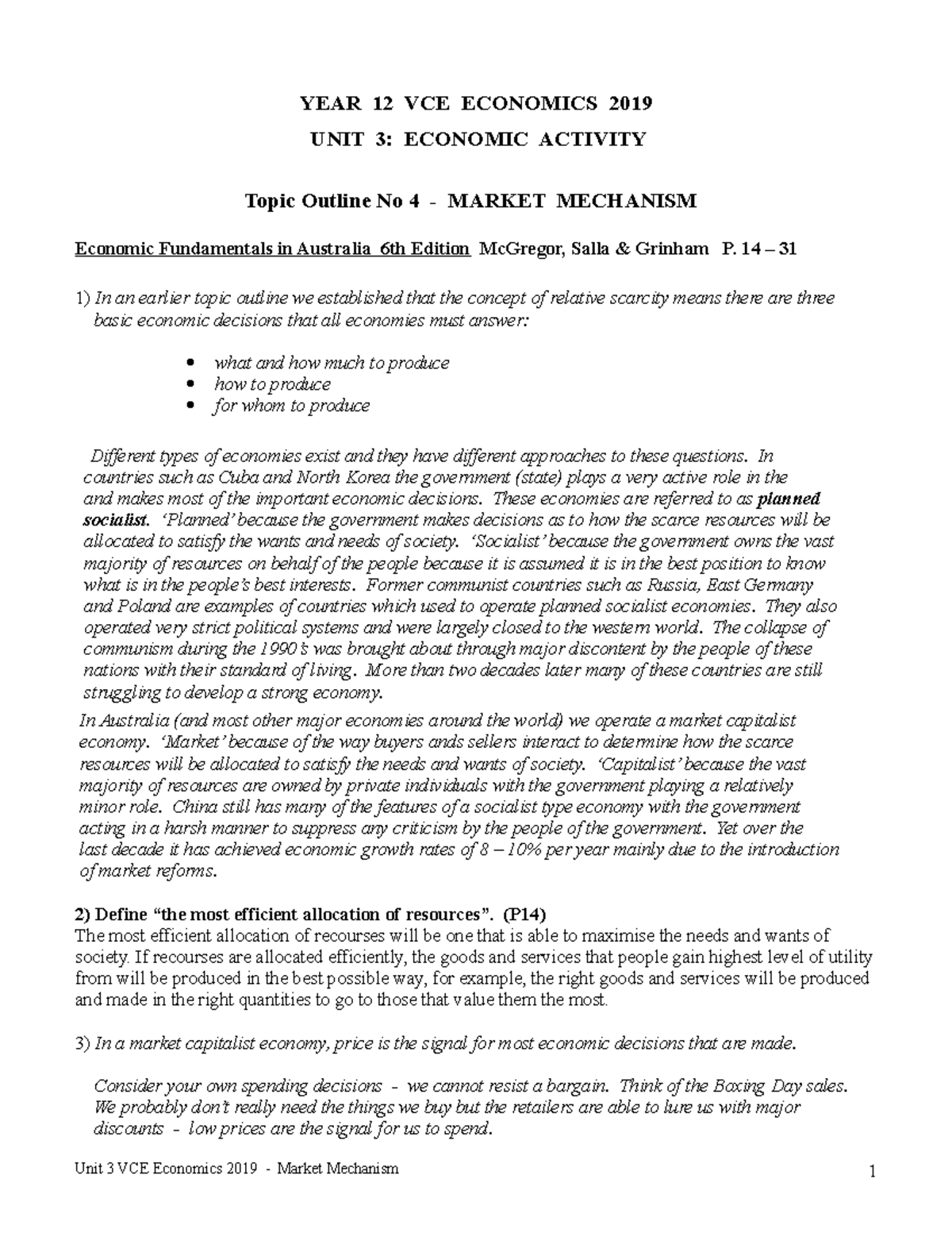 Topic outline 4 - YEAR 12 VCE ECONOMICS 2019 UNIT 3: ECONOMIC ACTIVITY ...