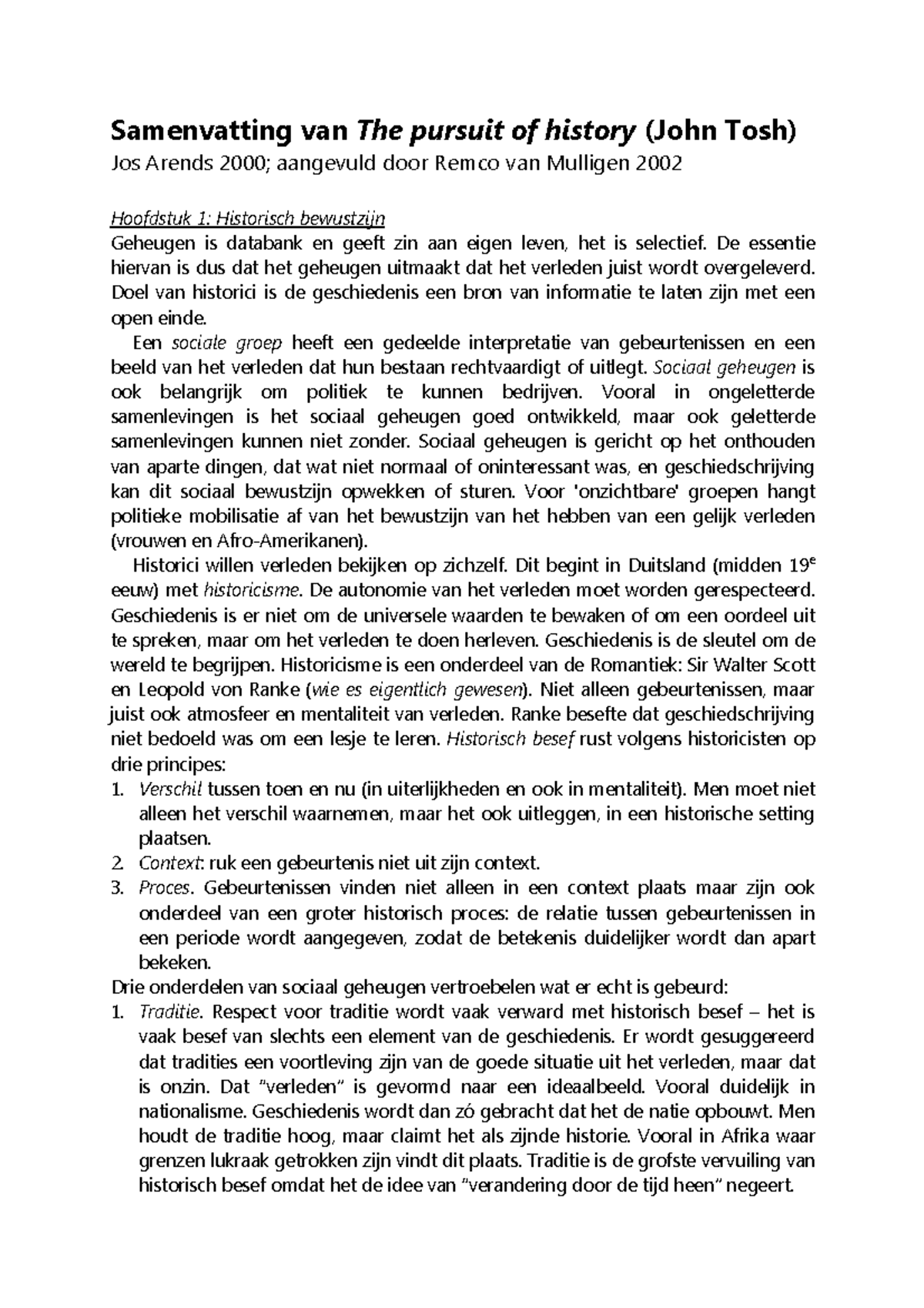 Samenvatting The Pursuit of History John Tosh - Samenvatting van The ...
