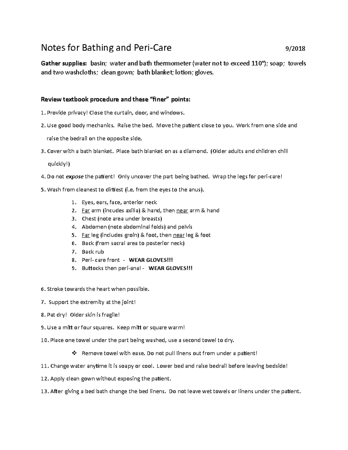 Notes for Bathing and Peri Care - Notes for Bathing and Peri-Care 9 ...