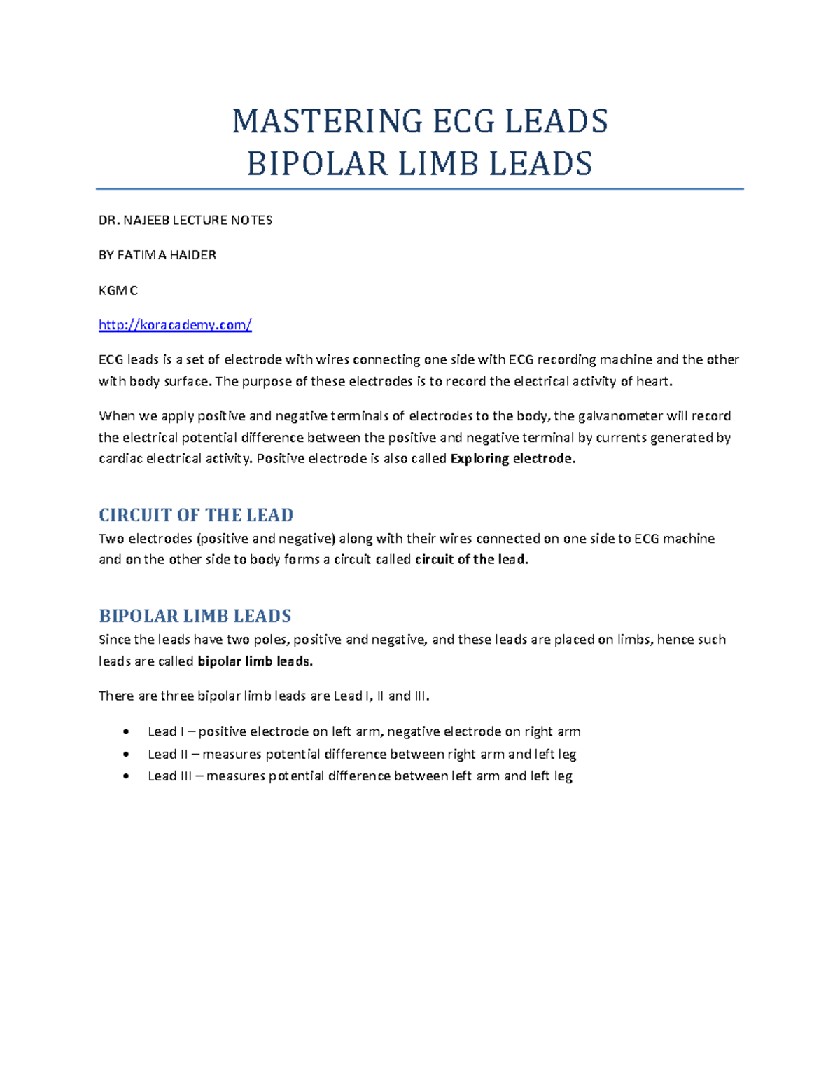 04. Mastering ECG Leads - MASTERING ECG LEADS BIPOLAR LIMB LEADS DR ...