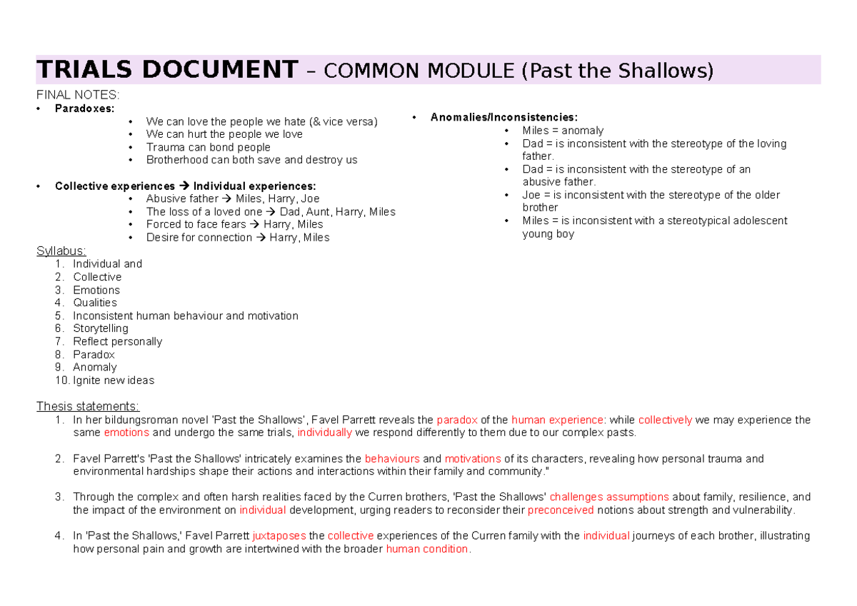 English Trials Document - TRIALS DOCUMENT – COMMON MODULE (Past the ...