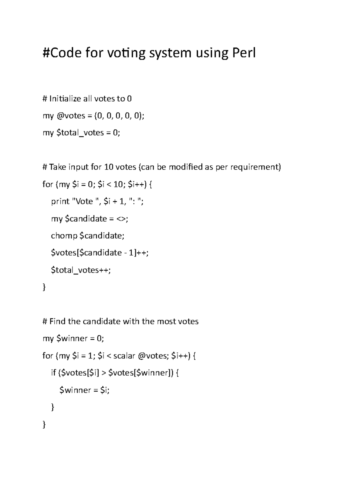 Code For Voting System Perl Code For Voting System Using Perl 9309