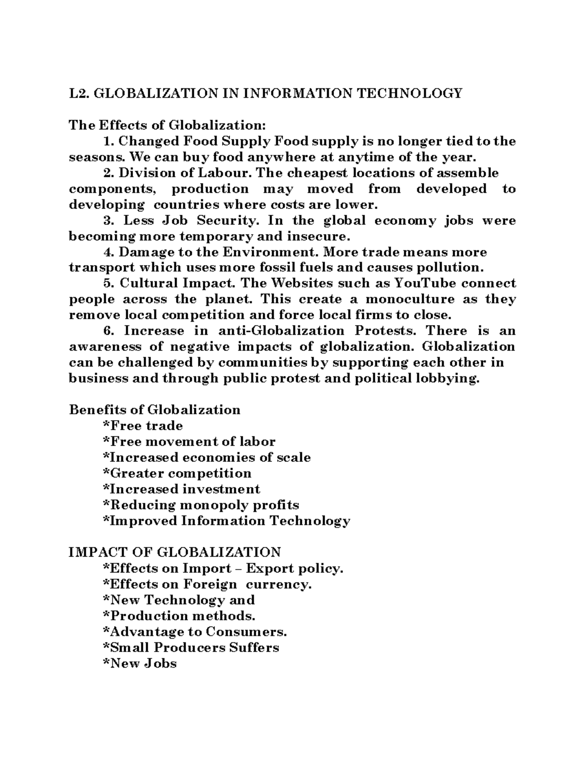6 - Notes regarding Contemporary Worlds - L2. GLOBALIZATION IN ...