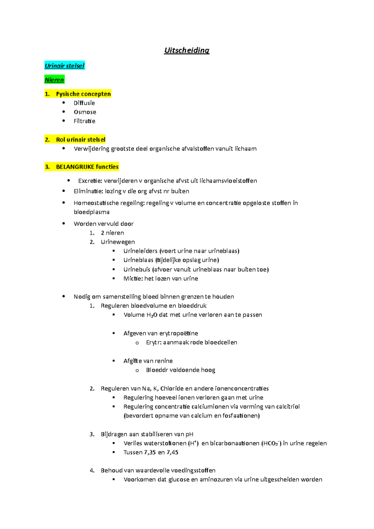 Uitscheiding - Uitscheiding Urinair stelsel Nieren Fysische concepten ...