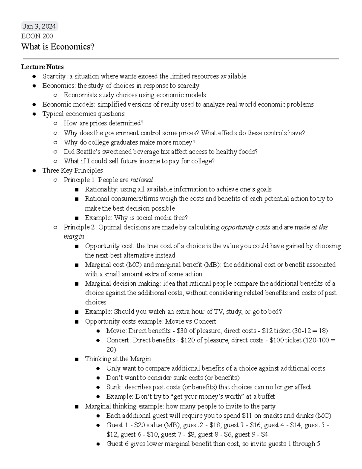 Lecture 1 - What is Economics - Jan 3, 2024 ECON 200 What is Economics ...