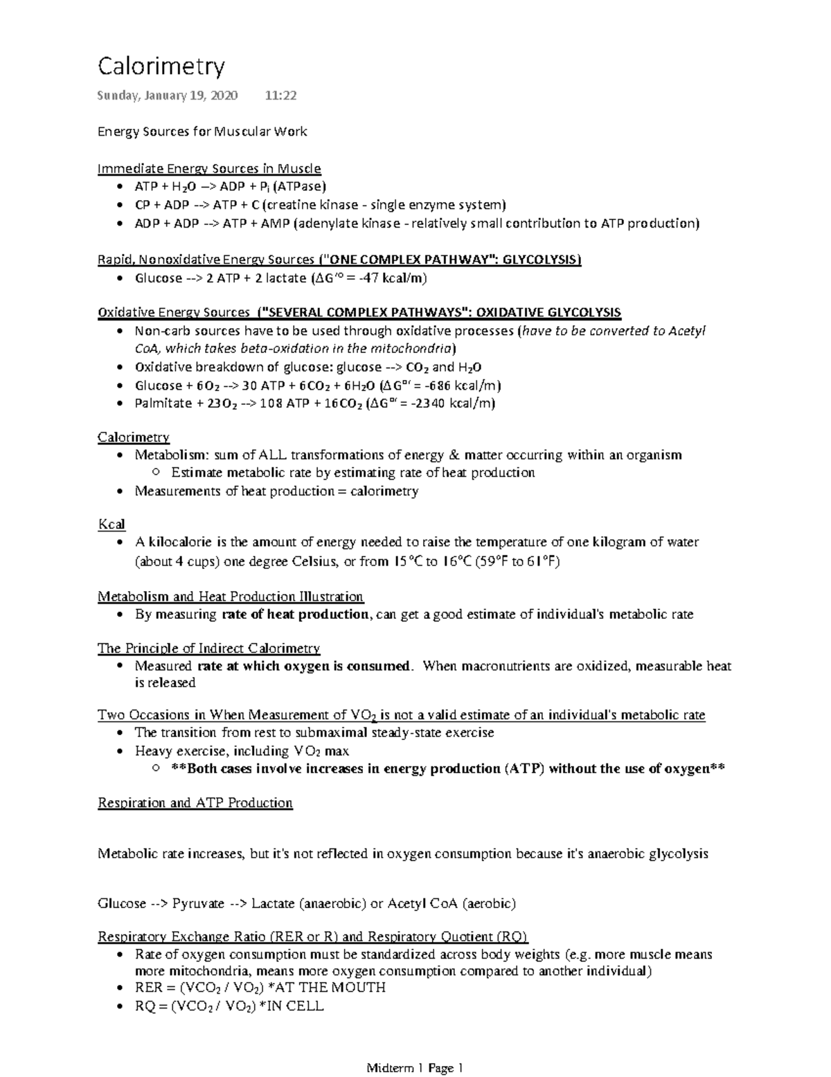Calorimetry - Lecture notes 3 - Energy Sources for Muscular Work ...